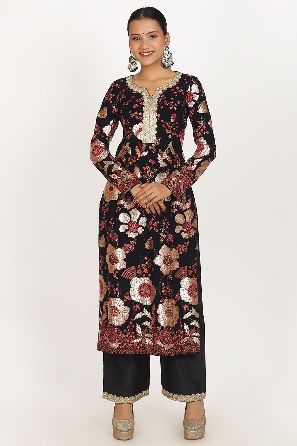 Navy Blue Georgette Embroidered Straight Cut Suit for Sangeet LSTV134673