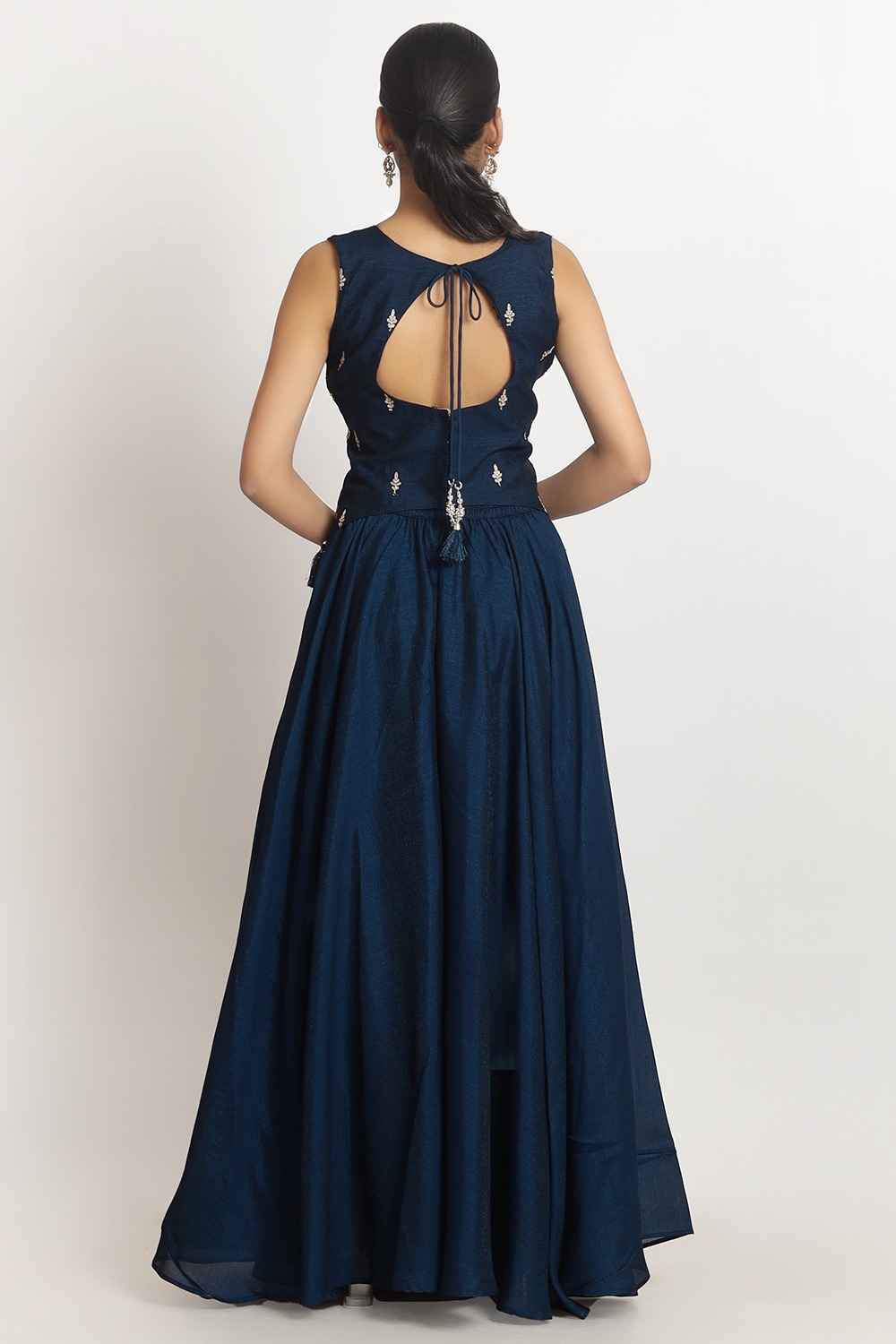 Navy Blue Georgette Embroidered Short Palazzo Suit LSTV134826