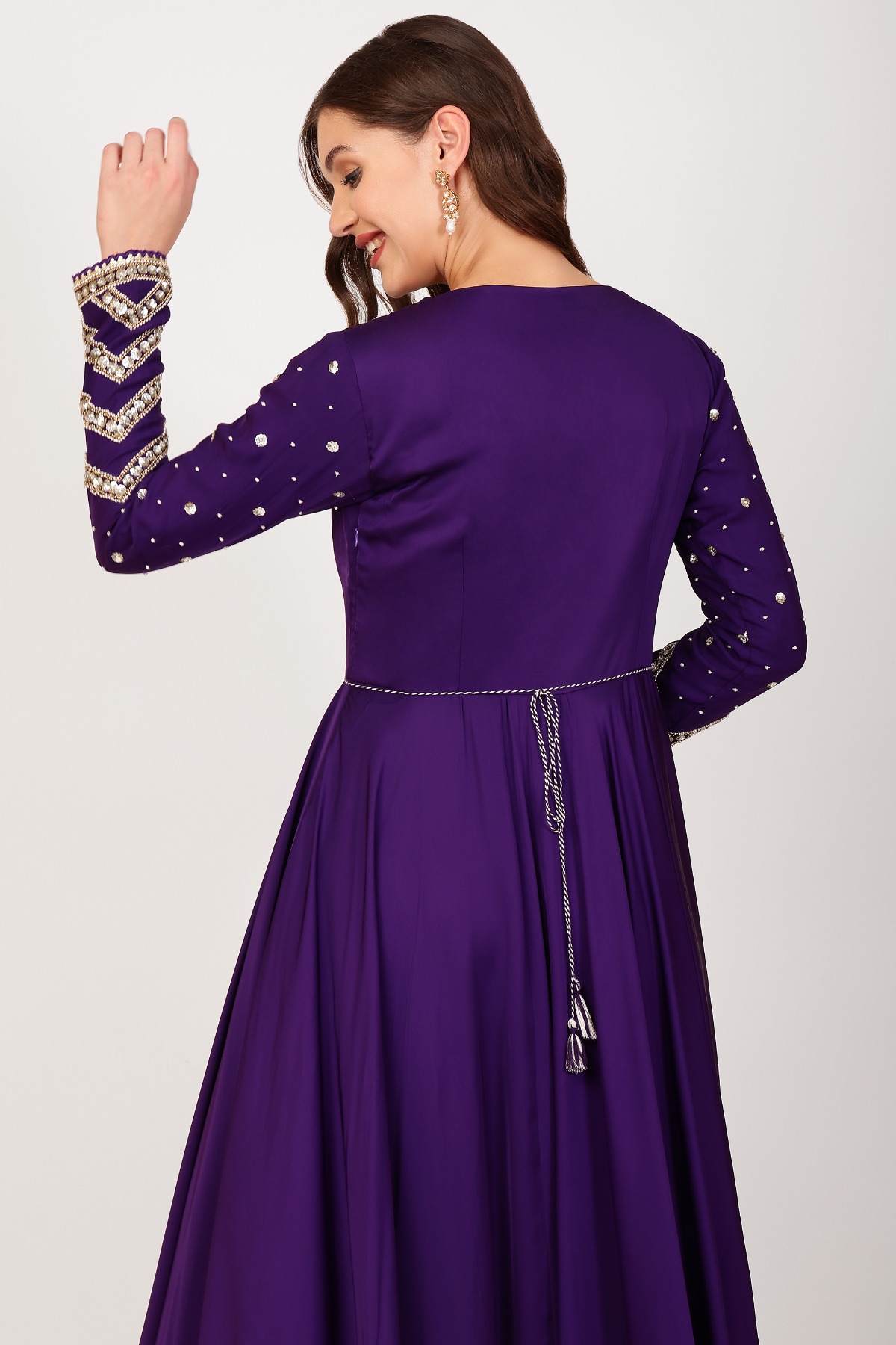 Meher Royal Purple Anarkali Suit With Hijab | Full Sleeves Embroidered ...