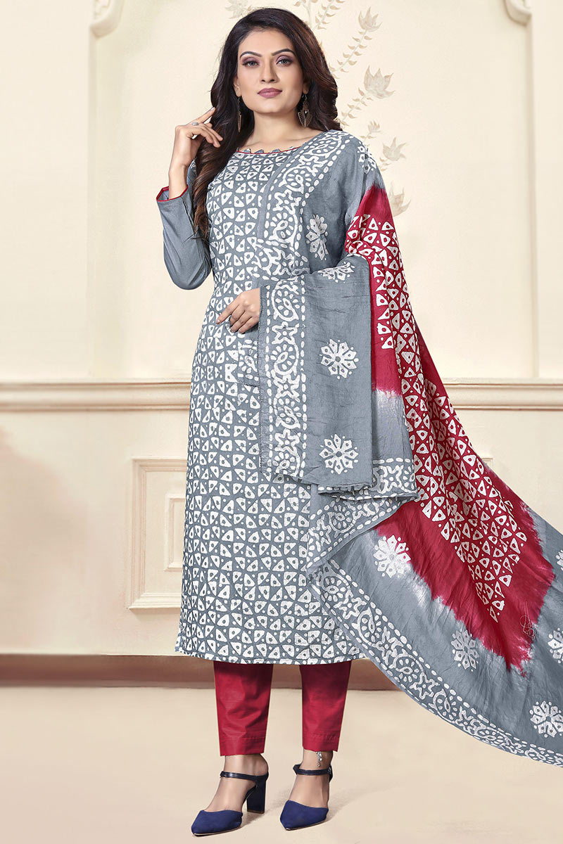 Trendy Fashion Trouser Suit in Ash Grey Printed Fabric LSTV118564