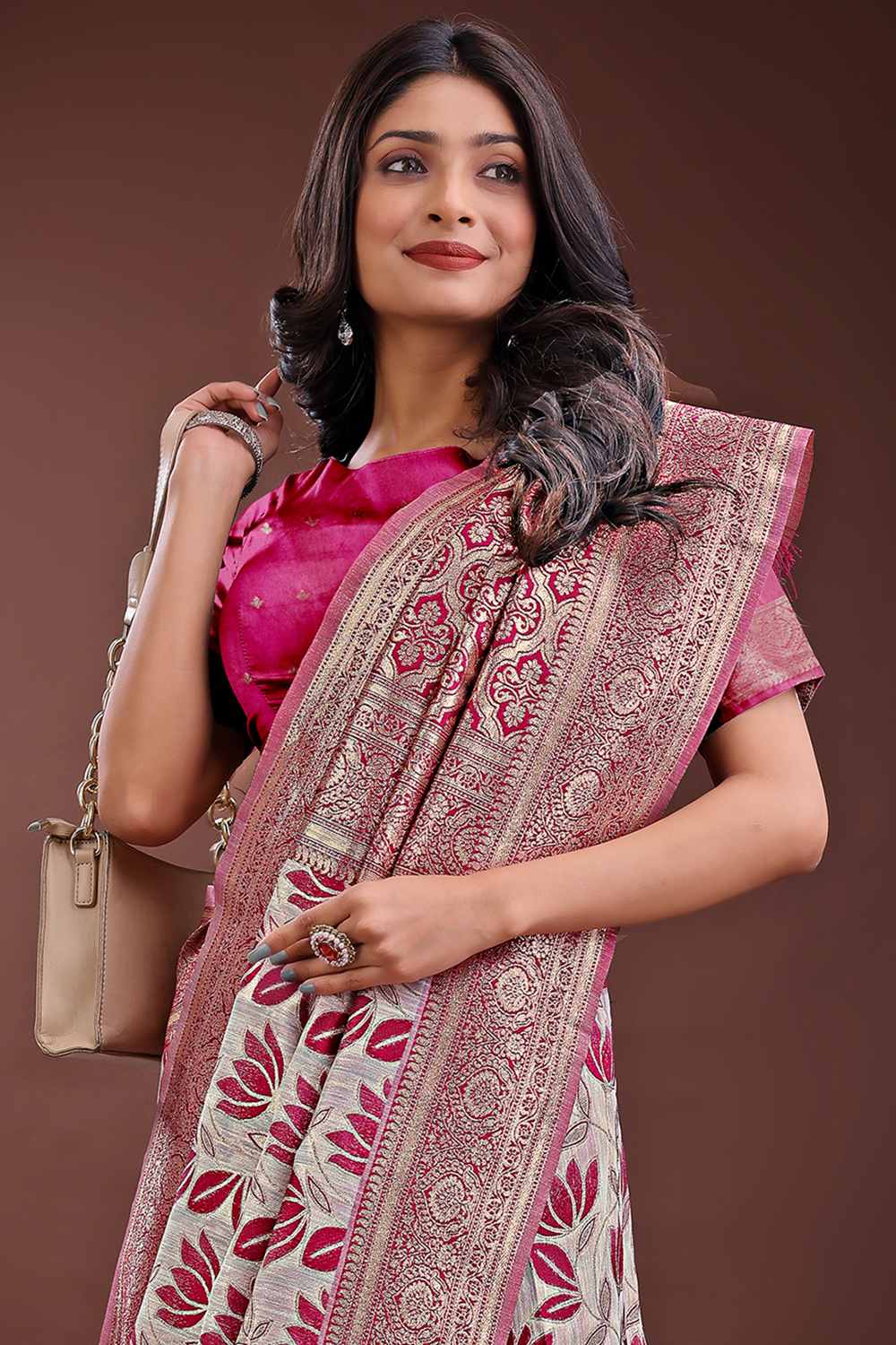 Ash Grey Linen Woven Zari Light Weight Saree SARV190753