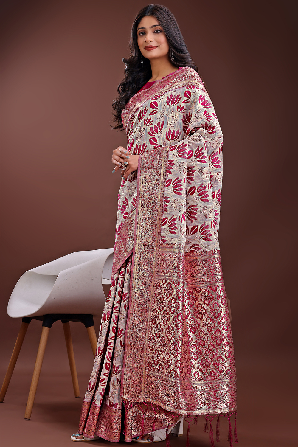 Ash Grey Linen Woven Zari Light Weight Saree SARV190753