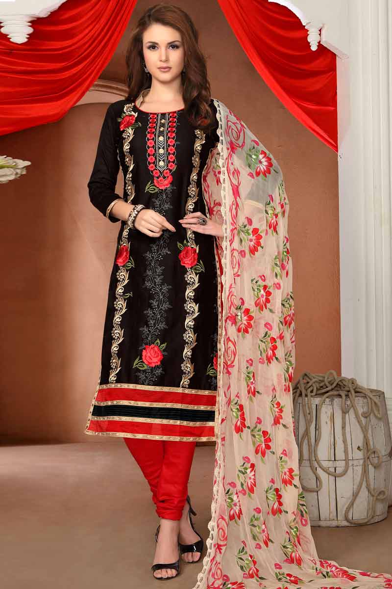 Buy Long Suits cotton Black churidar suit LSTV01217