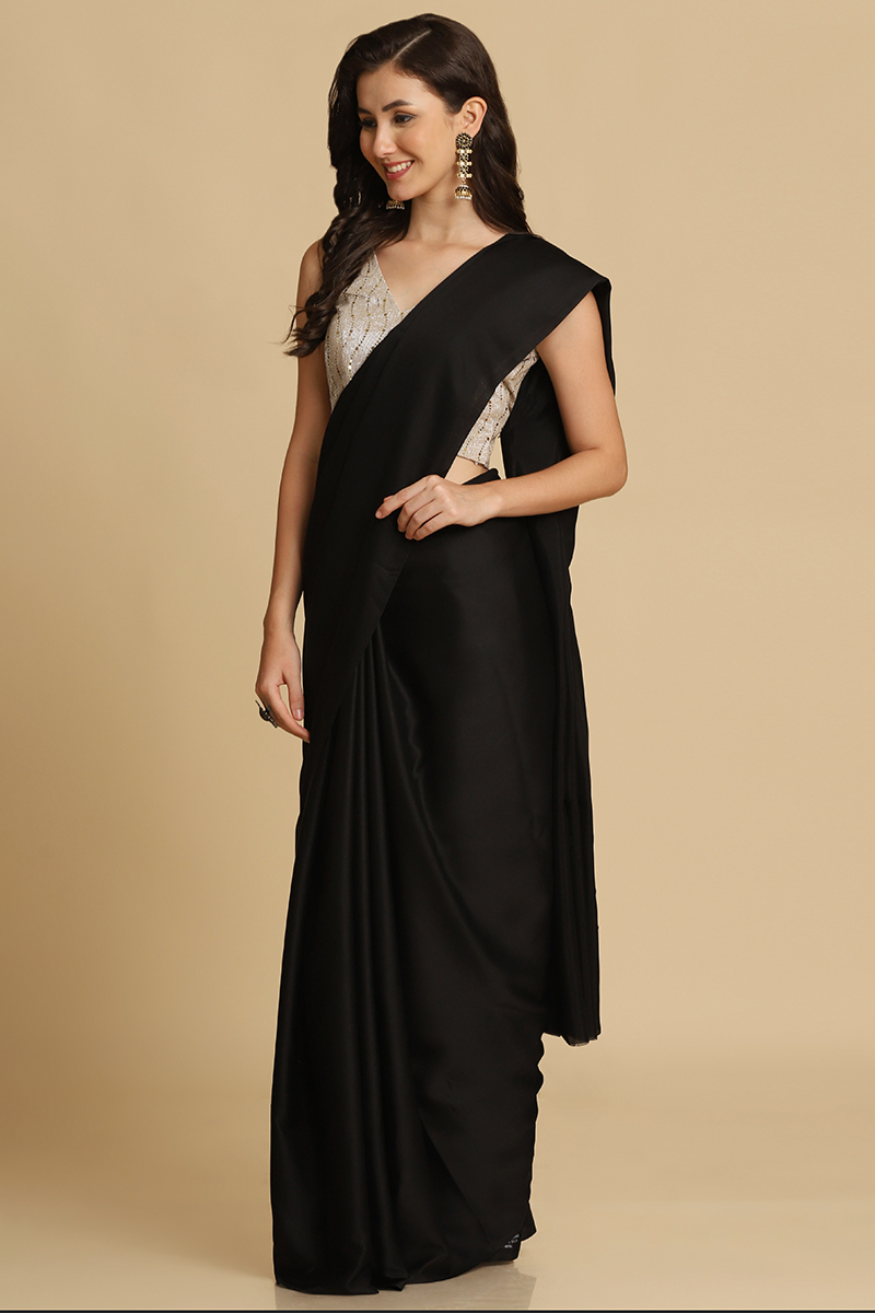 Black Plain Light Weight Silk Saree|SARV159745
