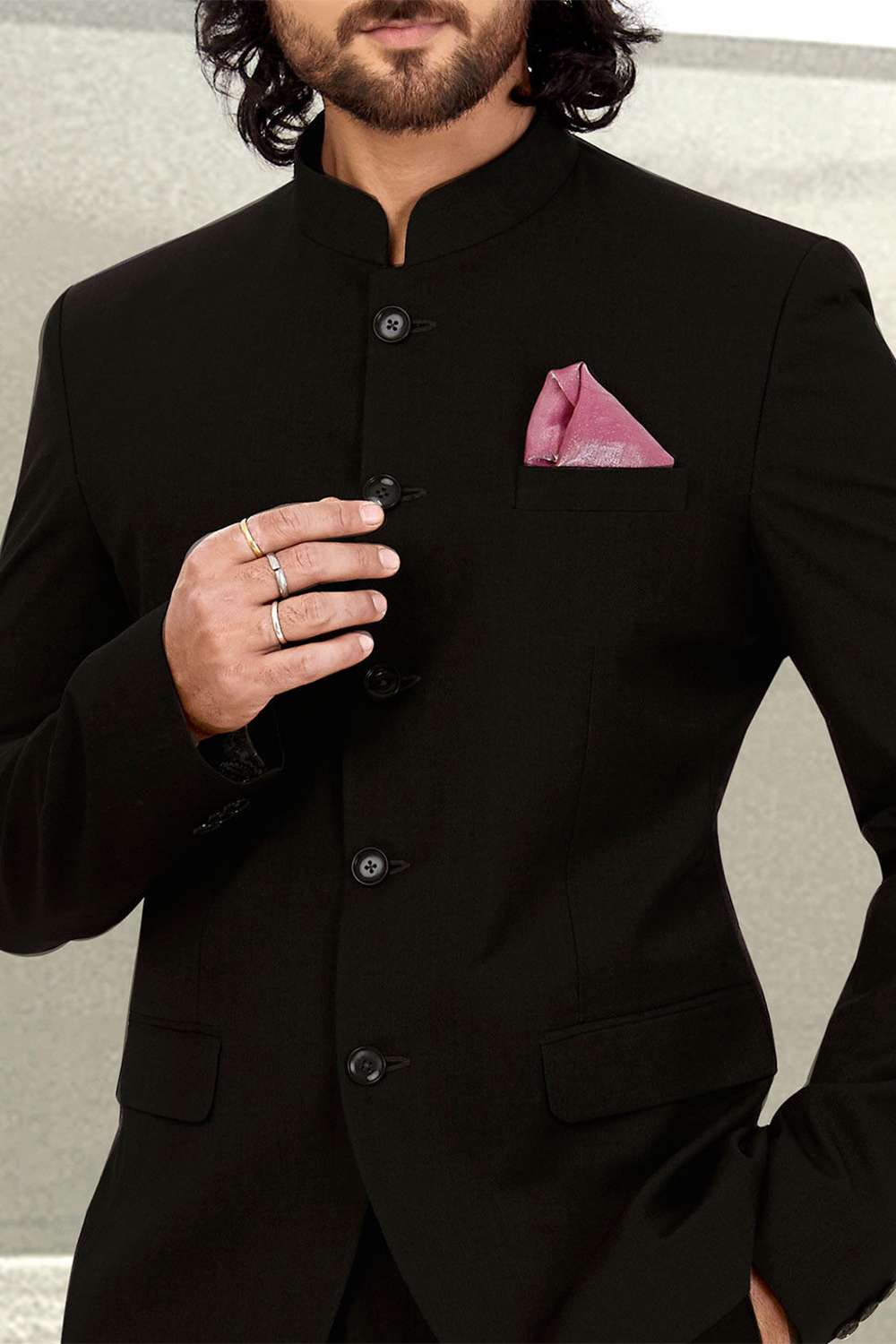 Black Plain Terry Rayon Jodhpuri Style Men's Coat Pant MSTV04111