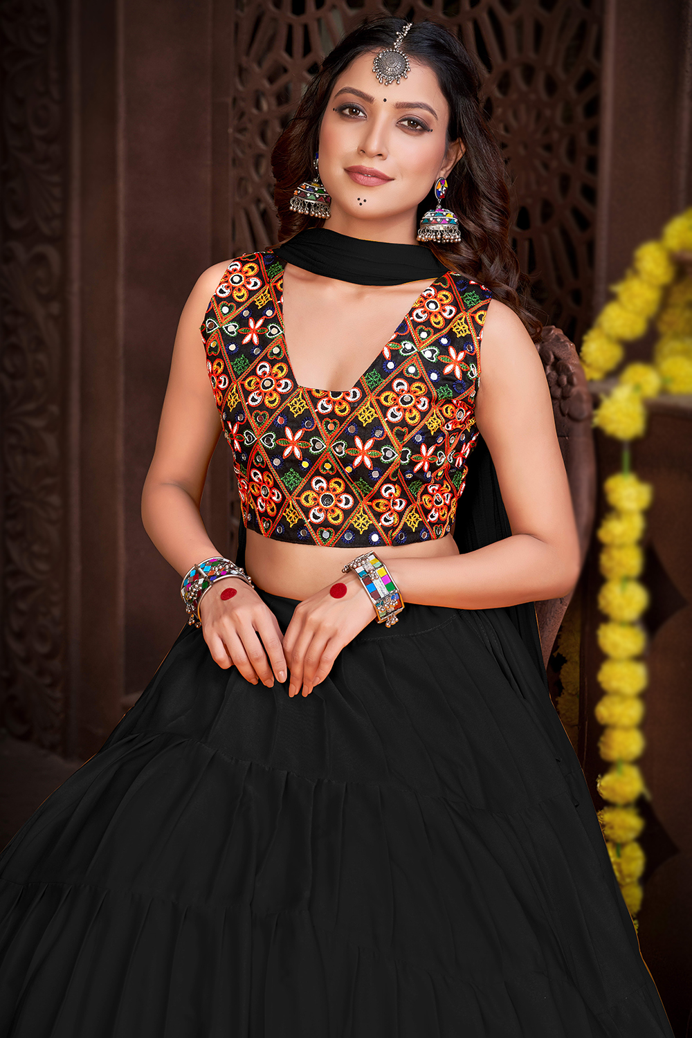 Black Silk Plain Flared Style Lehenga LLCV119628