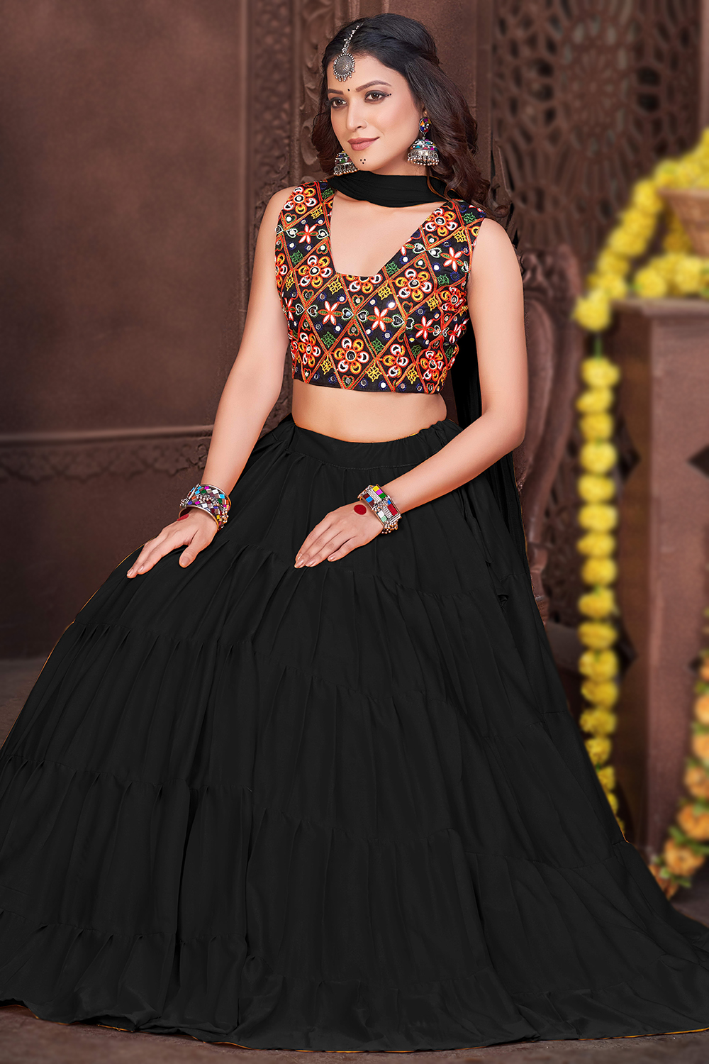 Black Silk Plain Flared Style Lehenga LLCV119628