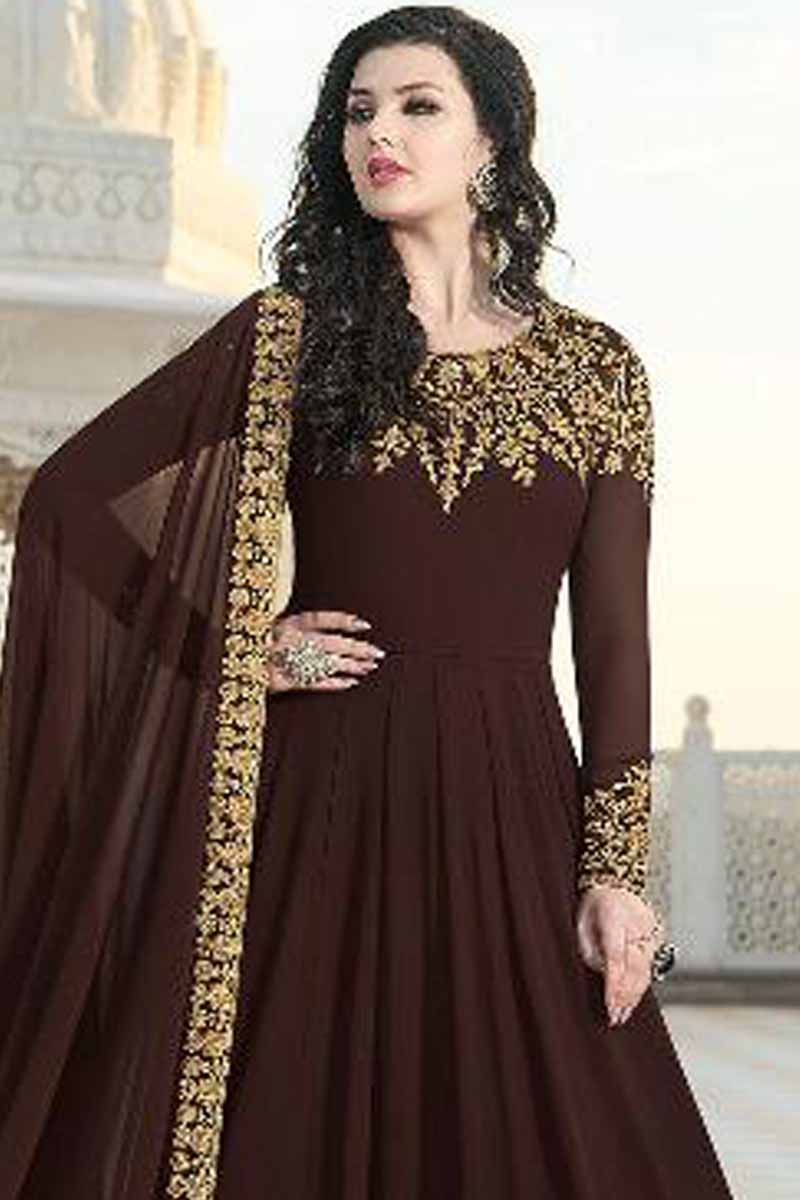 Buy Brown Georgette Anarkali Suit Online - LSTV02556 | Andaaz Fashion