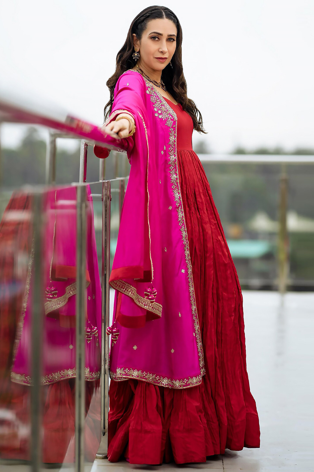 Cherry Red Silk Plain Anarkali Suit With Embroidered Jacket LSTV133920