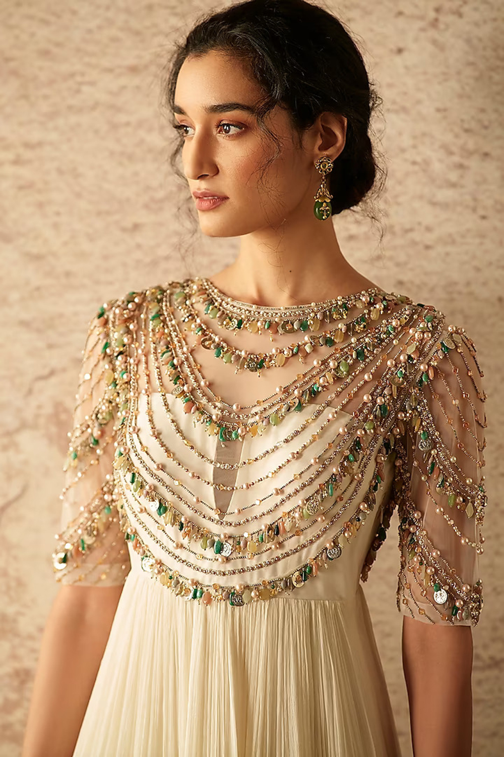 Chiffon Ivory Beads Embellished Anarkali Style Suit LSTV131142