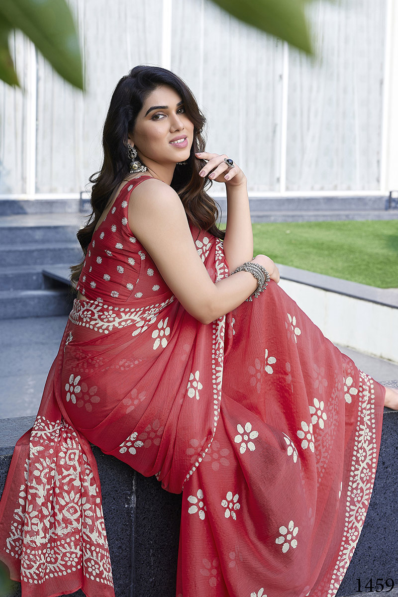 Coral Pink Printed Light Weight Georgette Saree SARV170817