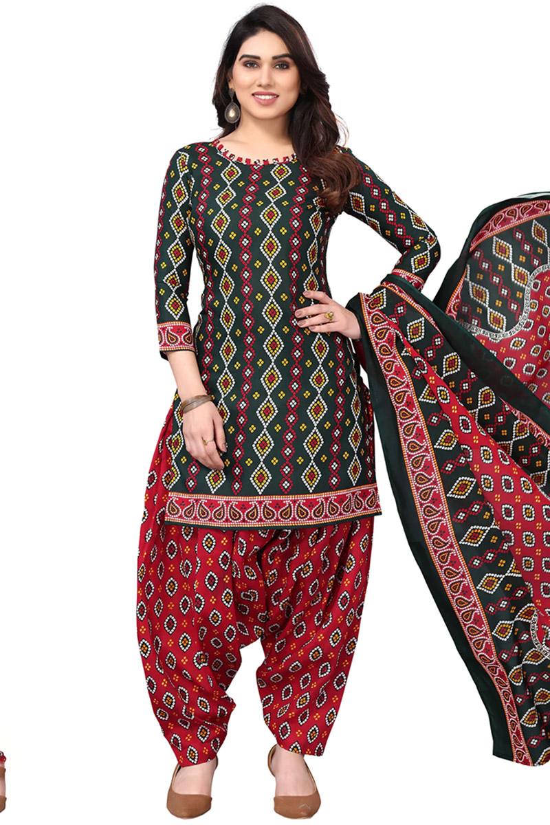 Cotton Black Printed Casual Wear Patiala Suit LSTV127327