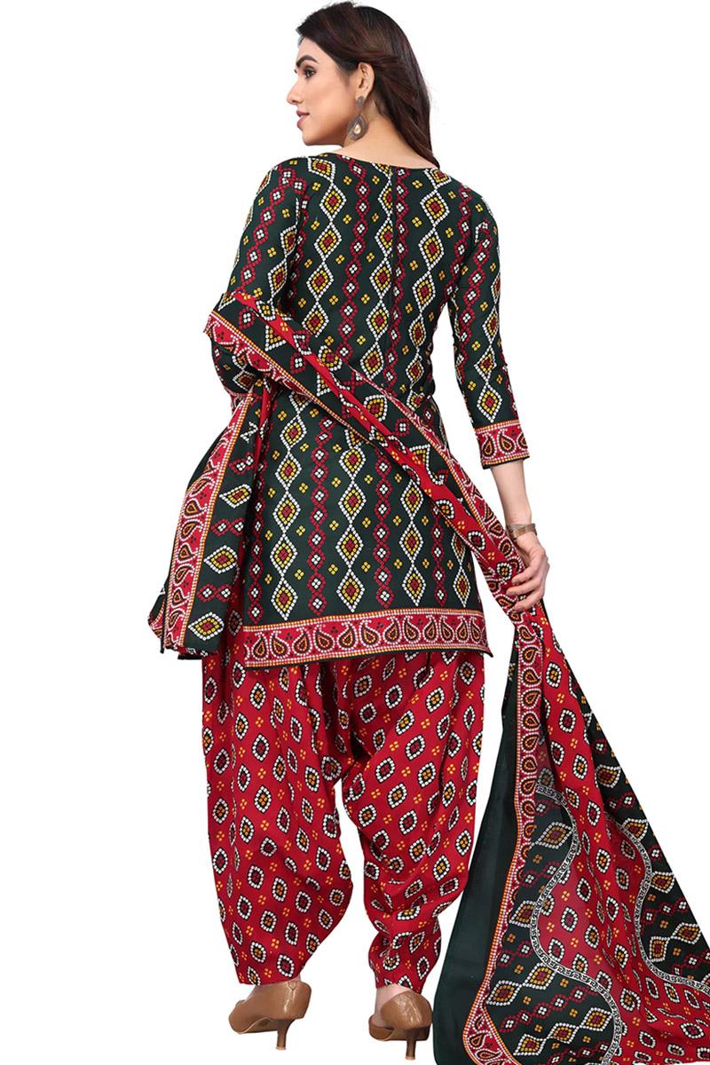Cotton Black Printed Casual Wear Patiala Suit LSTV127327