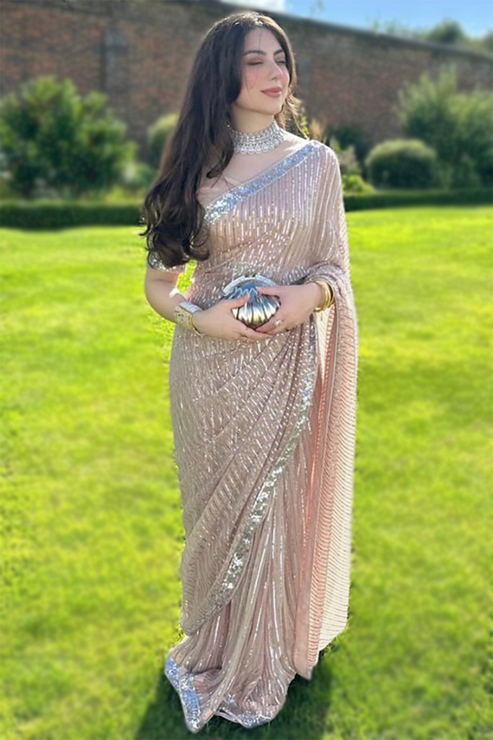 Cream Beige Georgette Sequins Embroidered Cocktail Saree SARV179178