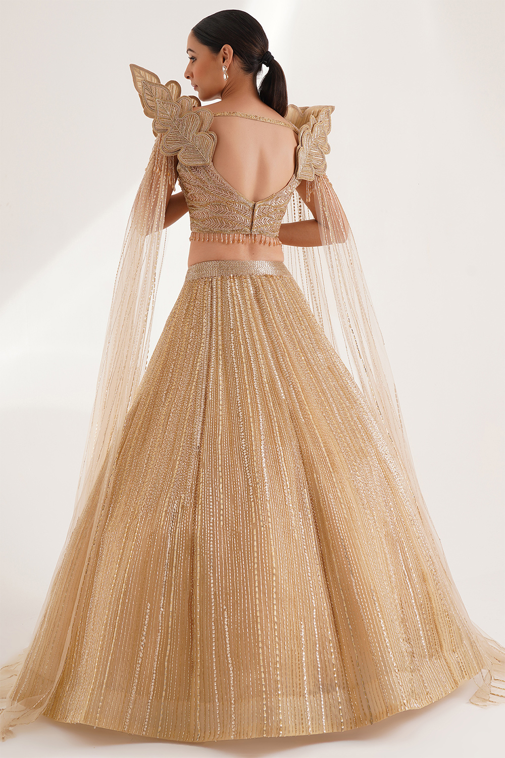 Cream Net Lehenga With Sequins Work For Weddings - LLCV122274