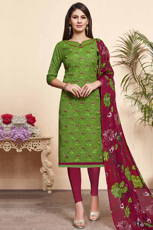 Buy Cotton Silk Churidar Suit In Pear Green Color Online - LSTV03286 ...