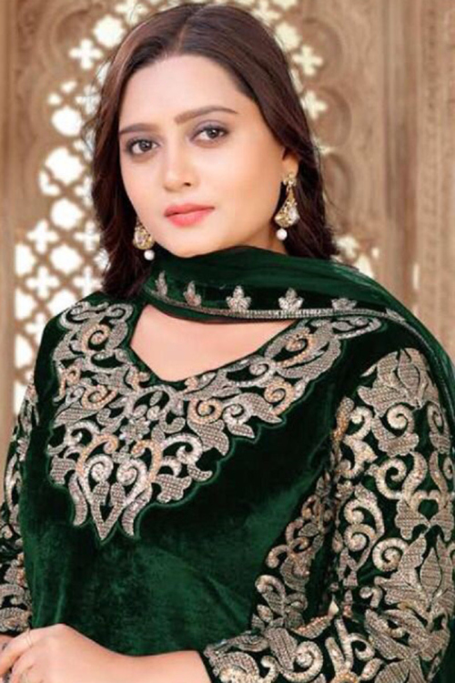 Buy Festive Wear Velvet Dark Green Churidar Suit LSTV117395