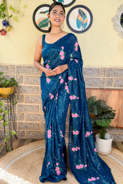 Blue Sarees: Buy Royal, Light & Navy-Blue Sarees Online UK