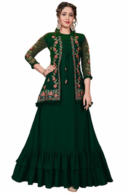 Latest Anarkali Suit In Emerald Green Georgette Fabric Lstv113681