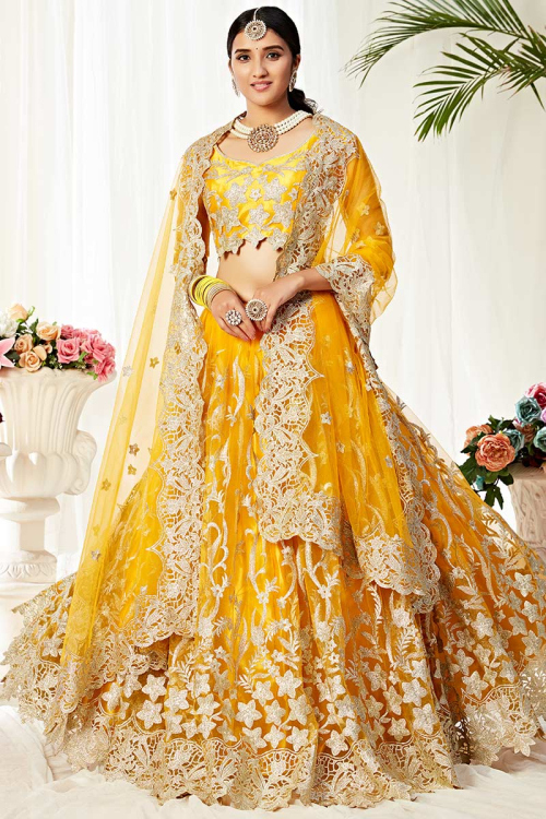 Buy Yellow Net Lehenga With Net Choli Online - LLCV02053 | Andaaz Fashion