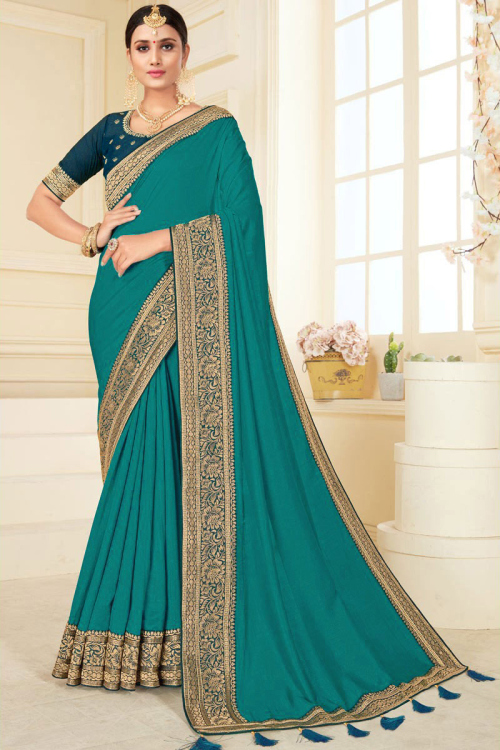 Bluish Green Color Saree