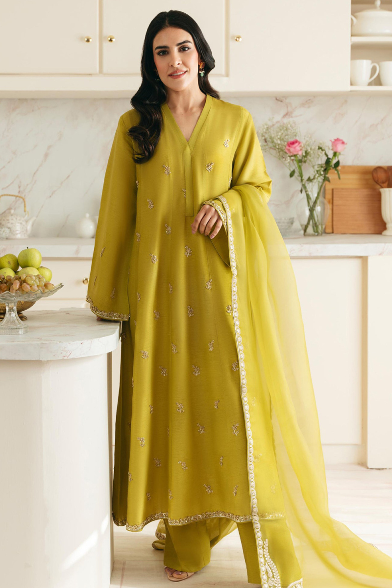 Art Silk Mustard Yellow Palazzo Suit with Dabka Work for Haldi - LSTV141898