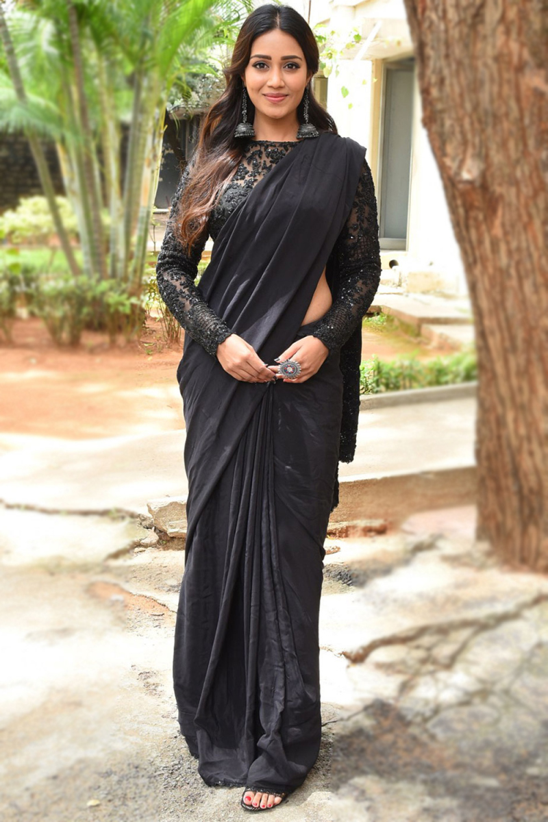 Black Silk Resham Thread Embroidered Cocktail Saree SARV184920