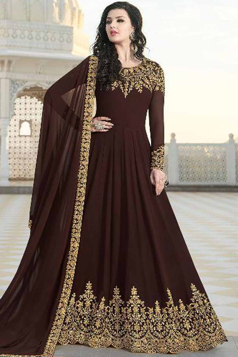 Buy Brown Georgette Anarkali Suit Online - LSTV02556 | Andaaz Fashion