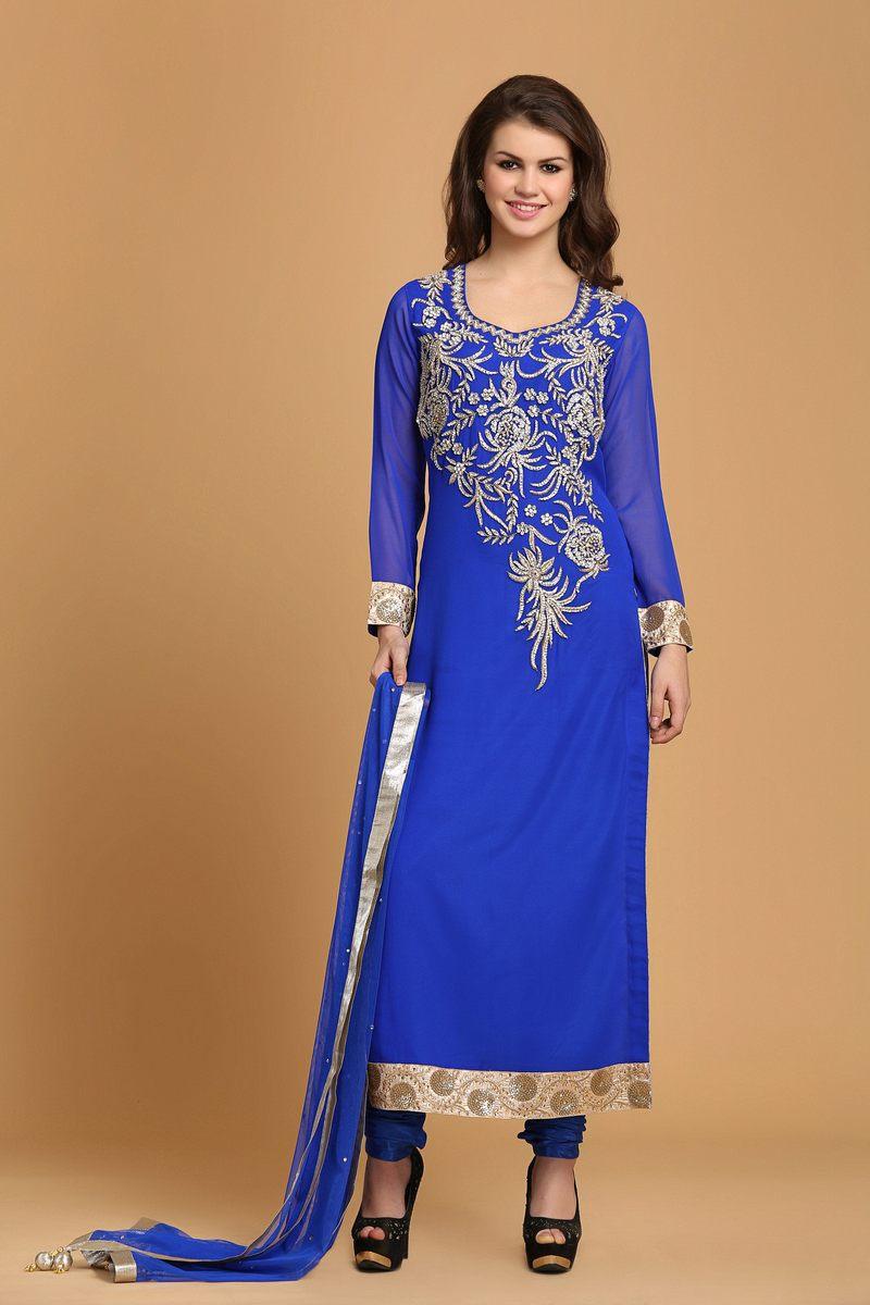 Blue Anarkali Churidar Dresses, Prefect Pakistani Clothing - Andaaz Fashion
