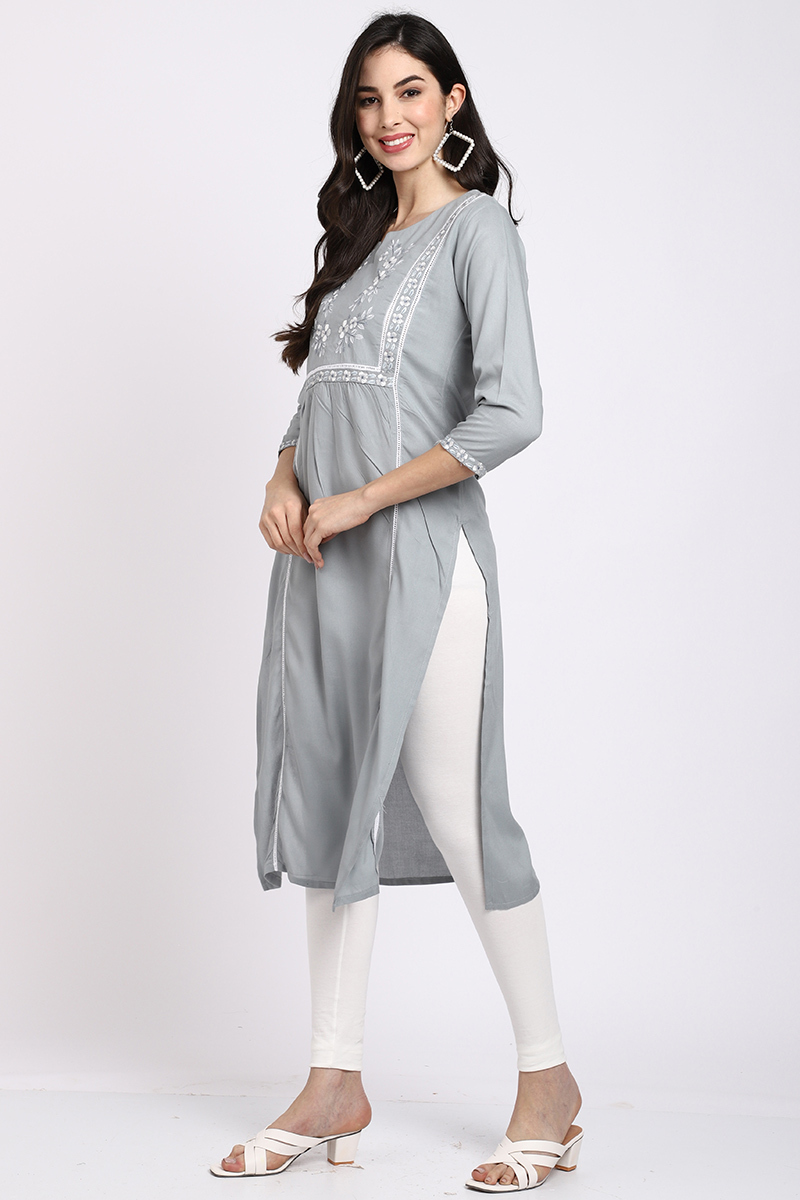 Buy Gorgeous Grey Rayon Straight Cut Kurti LKV001848