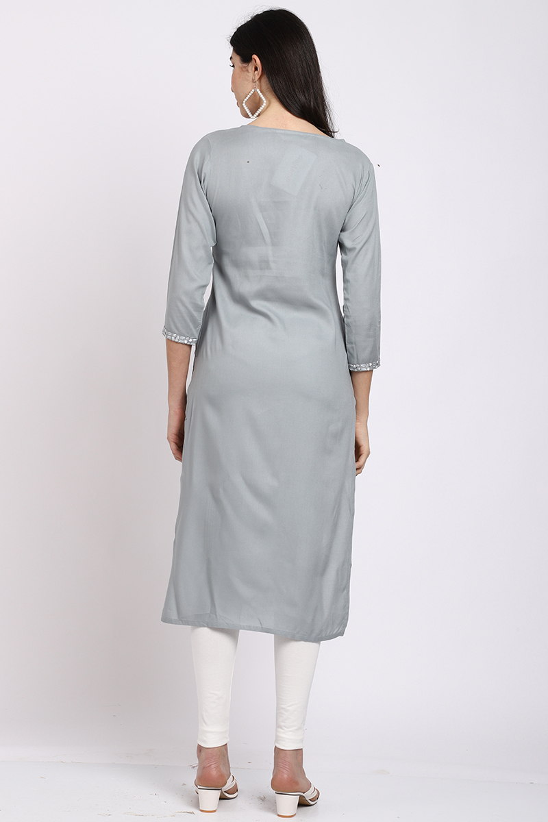 Buy Gorgeous Grey Rayon Straight Cut Kurti LKV001848