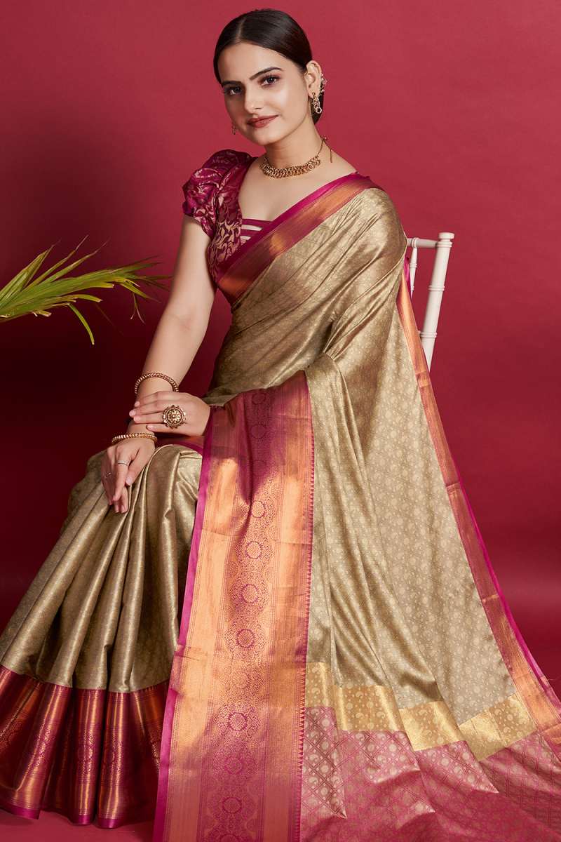 Light Beige Silk Woven Zari Broad Border Saree SARV184811