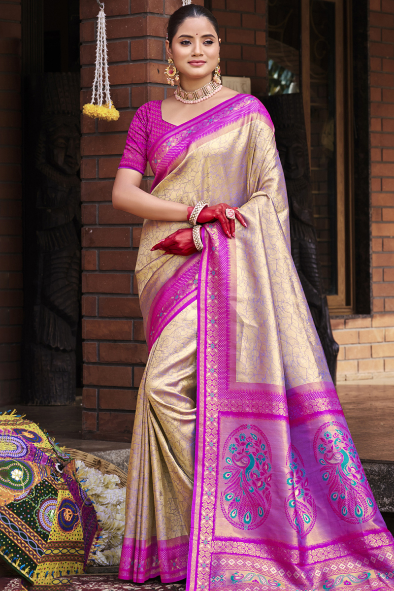 Light Beige Silk Woven Zari Broad Border Saree SARV189834