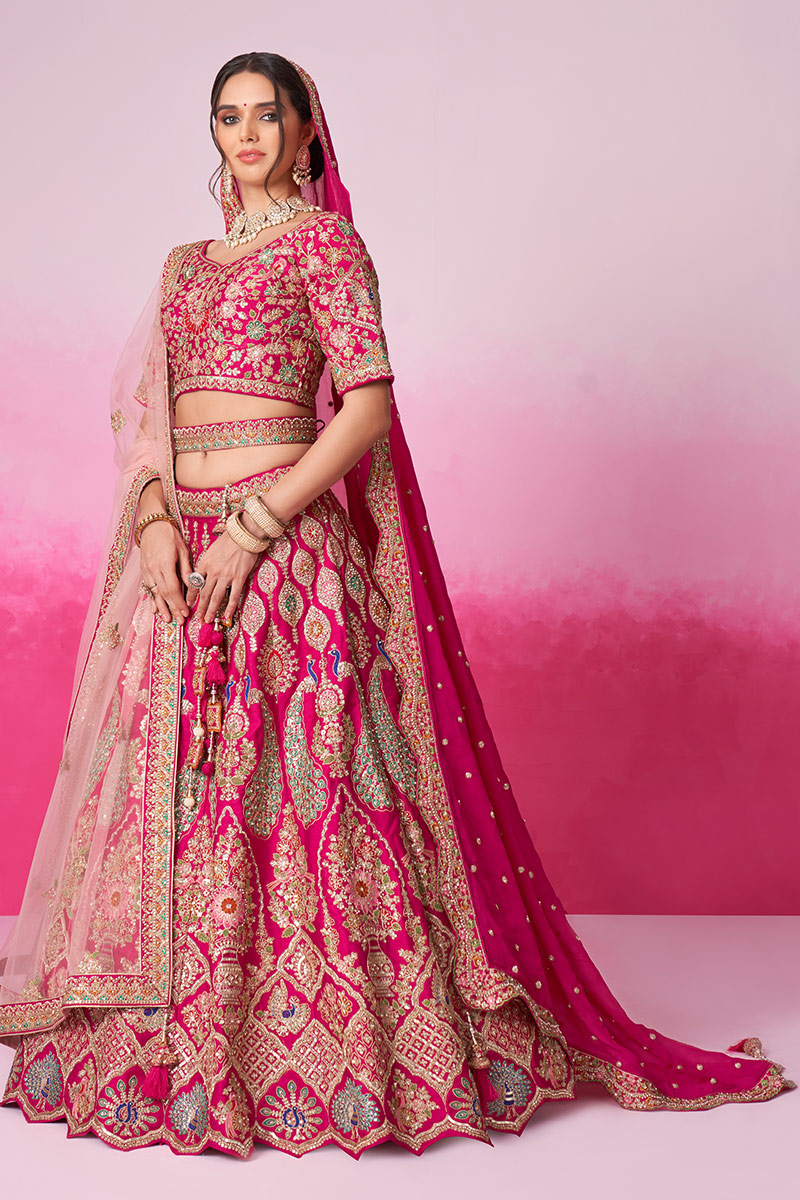 Magenta Pink Silk Embroidered Panelled Style Lehenga LLCV119427