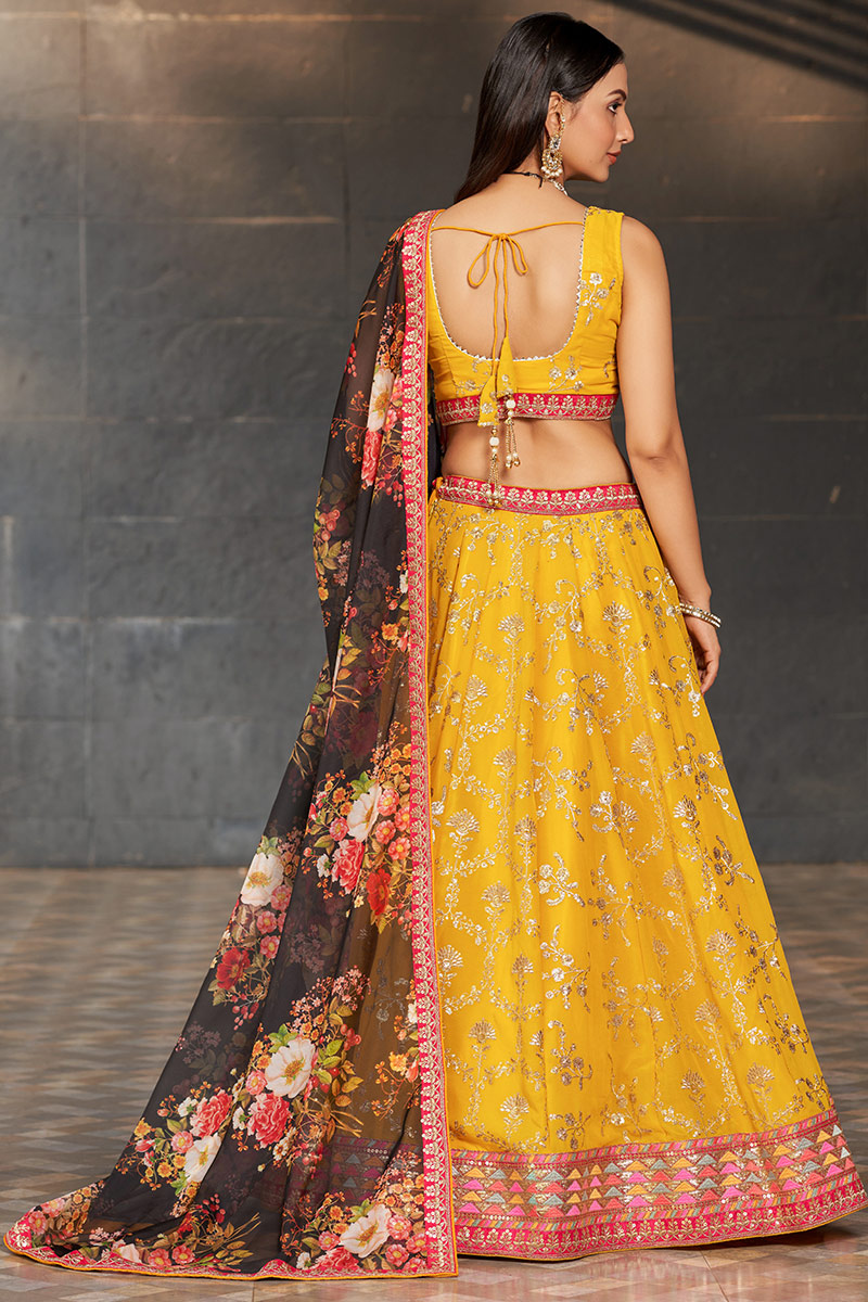 Mustard Yellow Zari Embroidered Georgette Lehenga For Haldi LLCV118225