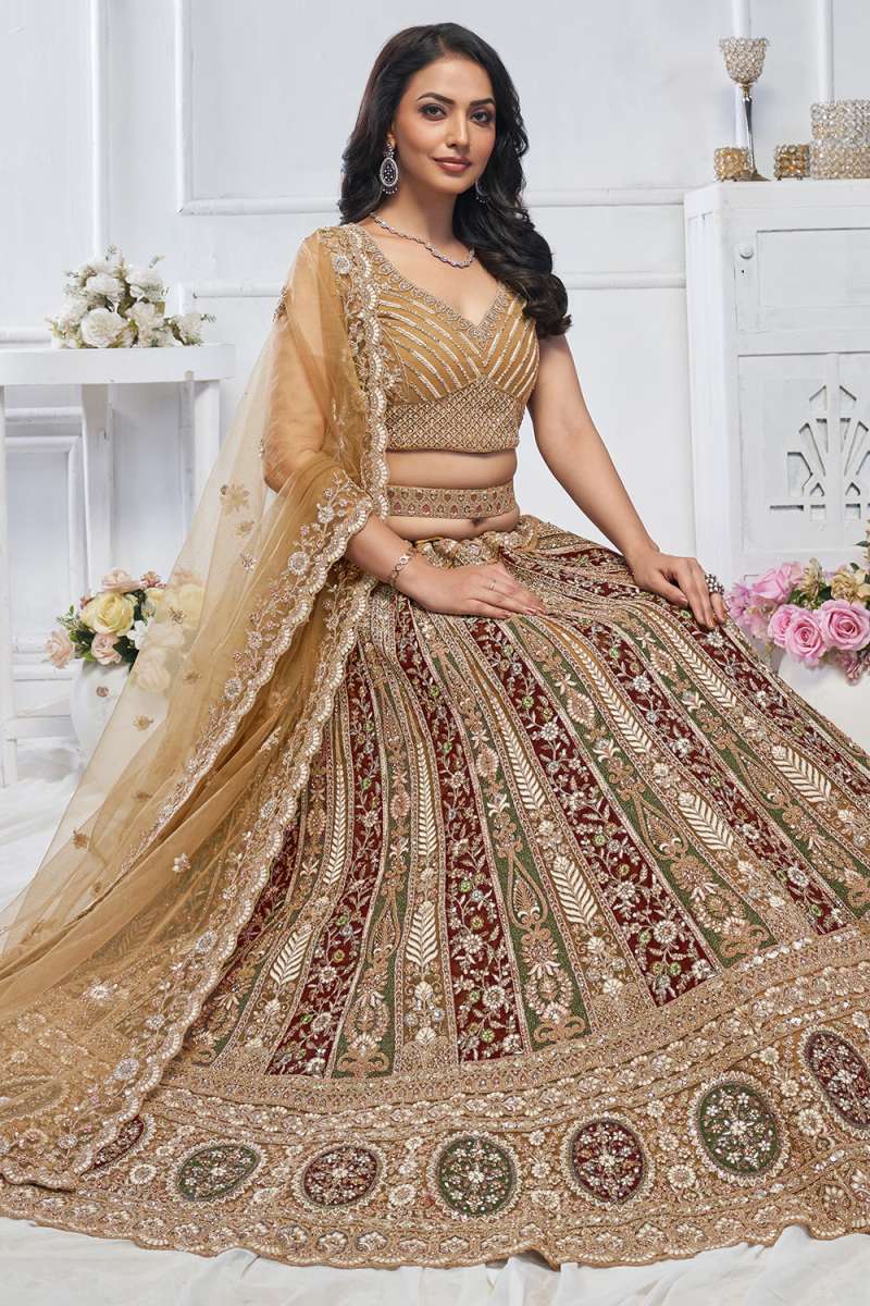 Net Resham Embroidered Multi Color Panelled Style Lehenga LLCV120309