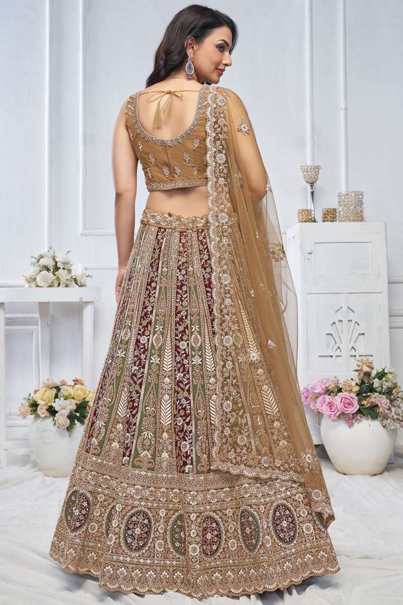 Net Resham Embroidered Multi Color Panelled Style Lehenga LLCV120309