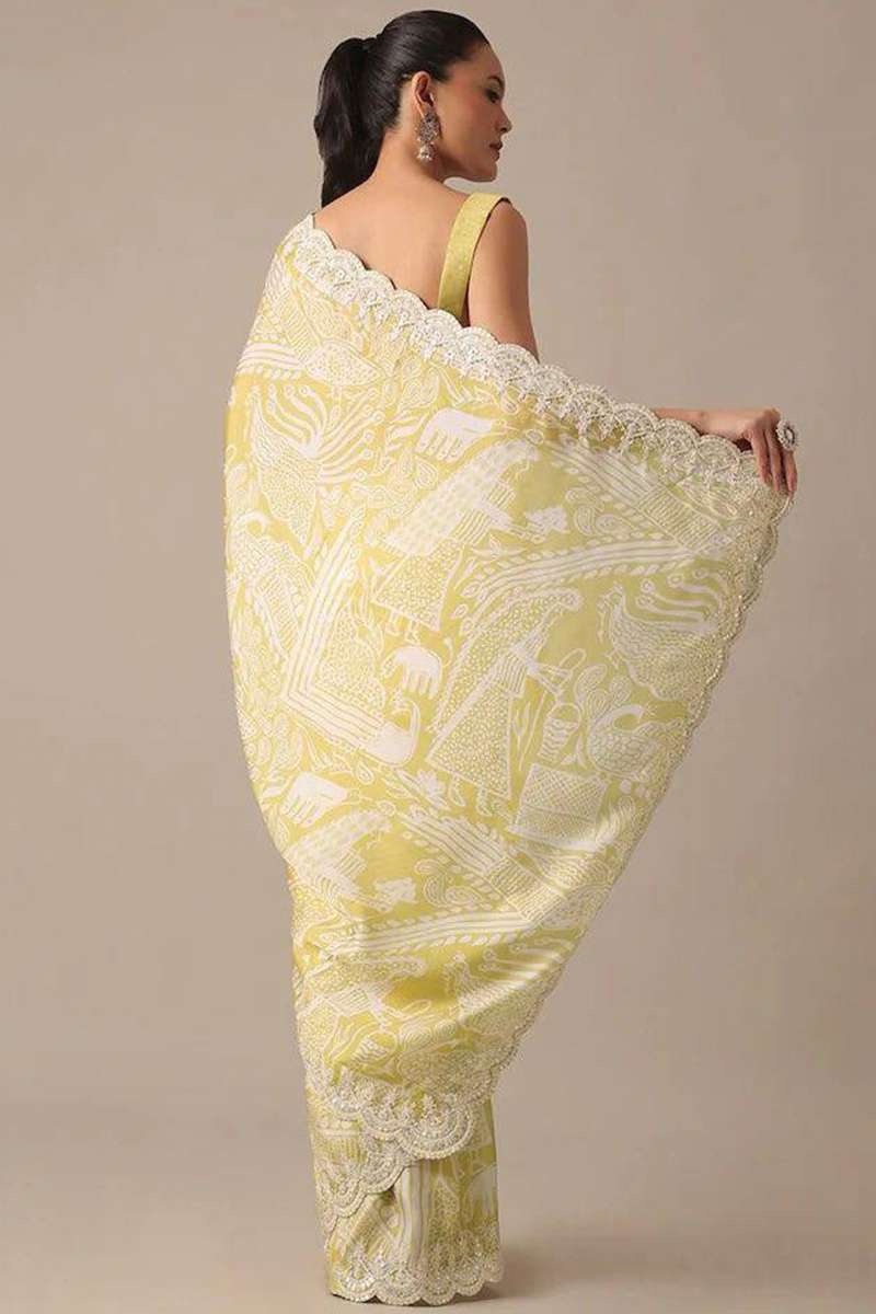Pear Green Organza Printed Lightweight Saree For Mehndi SARV176265