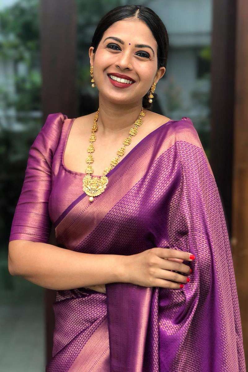 Plum Purple Weaved Zari Silk Traditional Lightweight Saree SARV173205