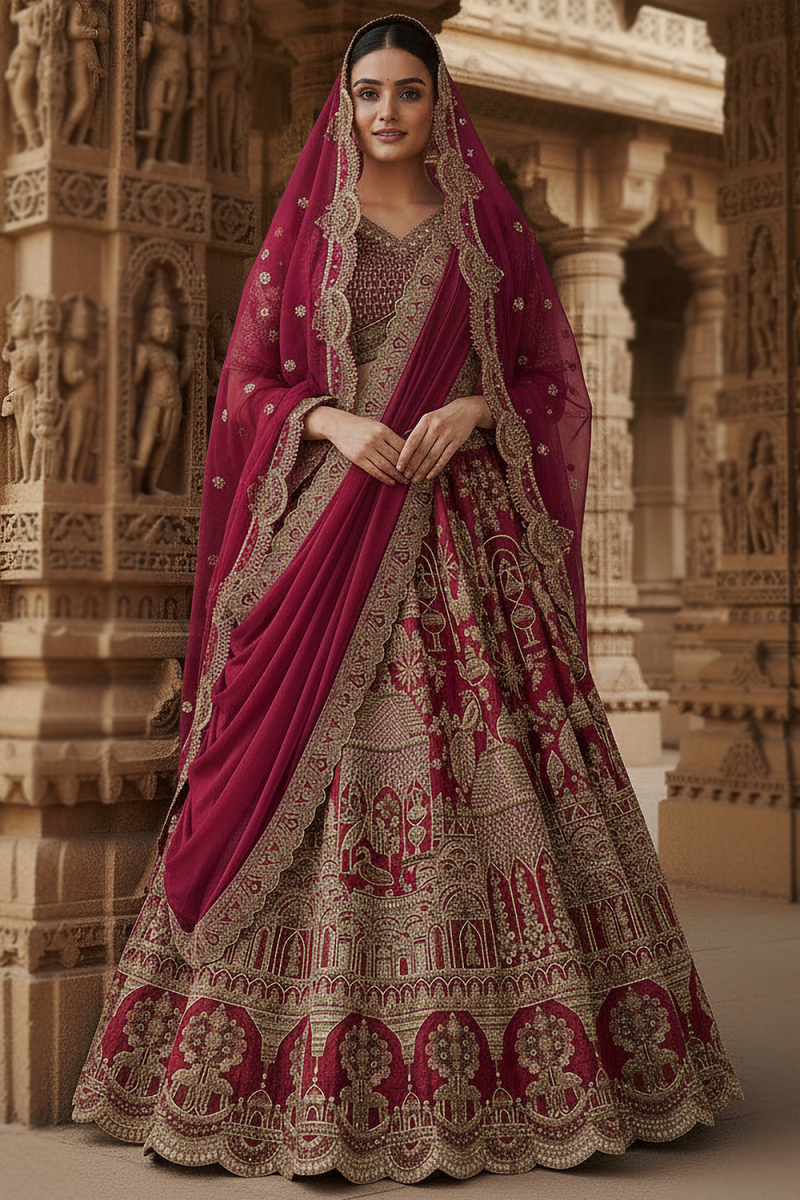 Rani Pink Art Silk Embroidered A Line Lehenga - LLCV123176