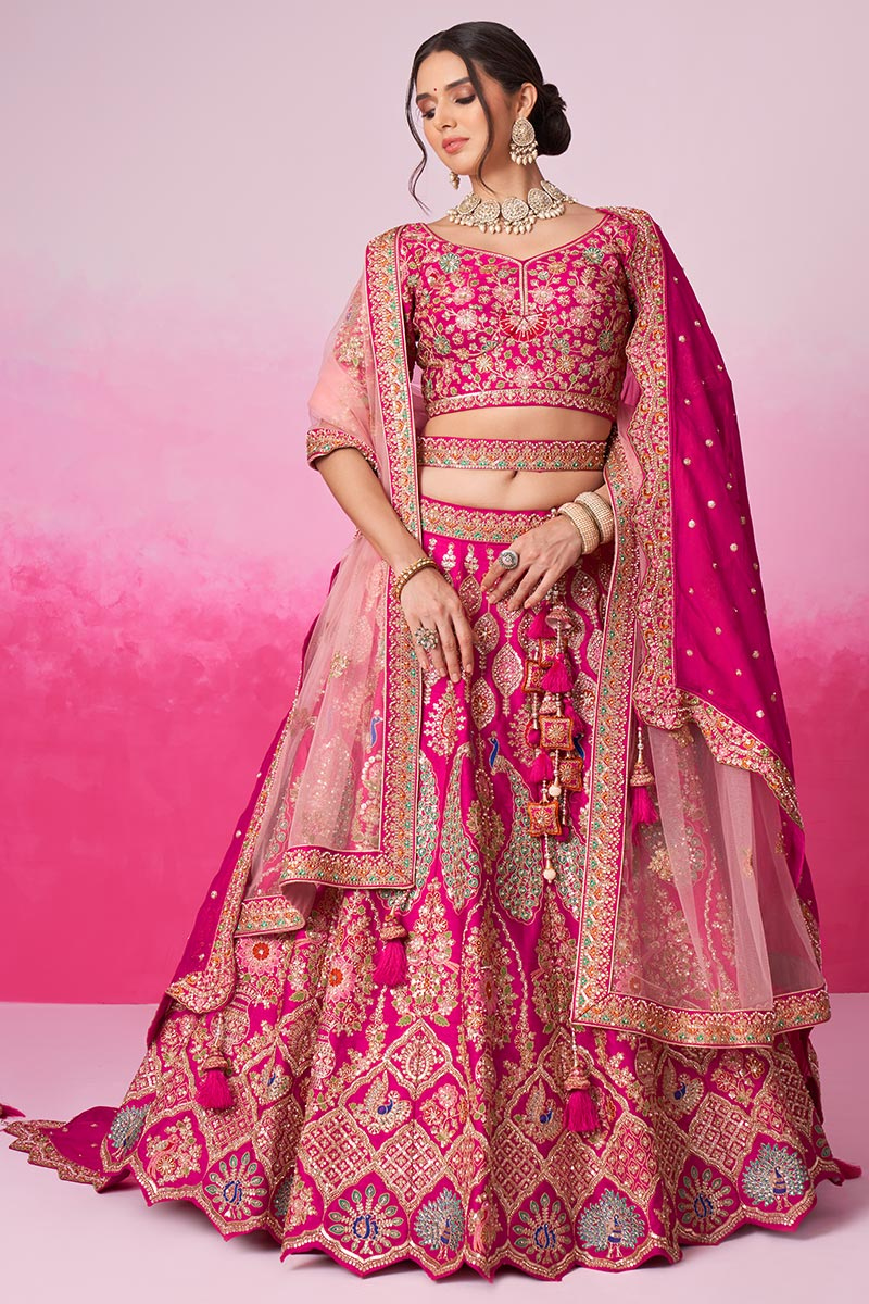 Ruby Pink Silk Sequins Embroidered Panelled Style Lehenga LLCV119415