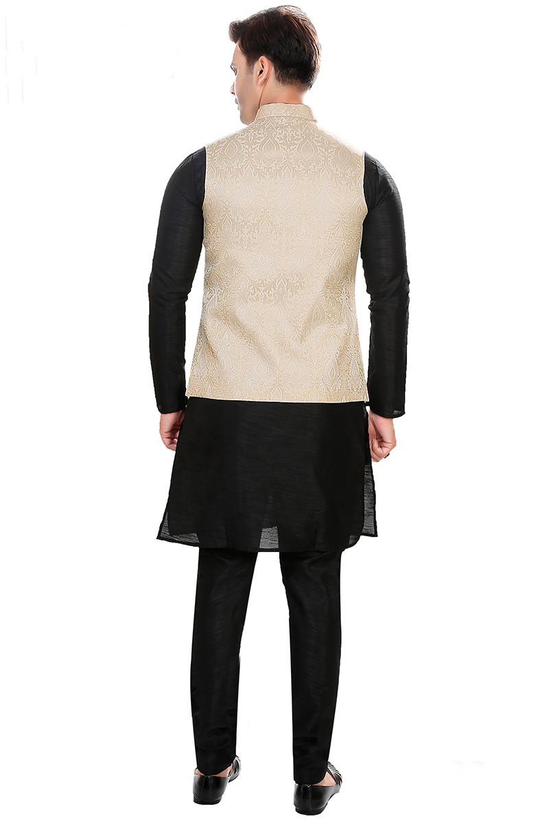 Traditional Cream Weaved Thread Jacquard Men's Waist Coat MWCV0210