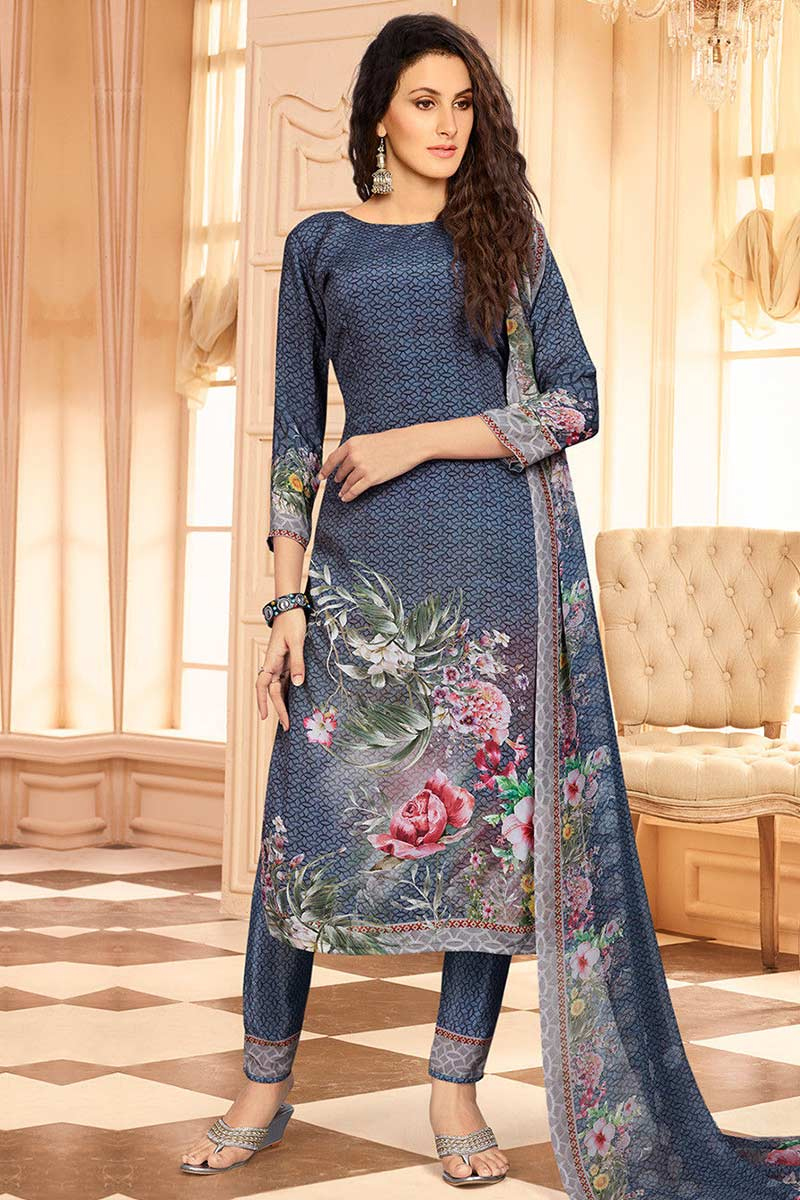 Buy Ash Blue Crepe Printed Cigarette Pant Suit Online - LSTV03602 ...