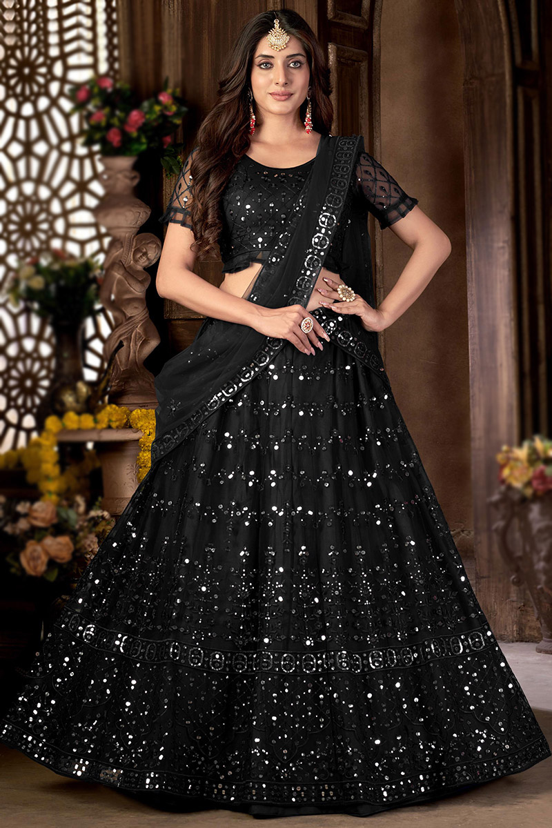 Net Black Lehenga LLCV114996
