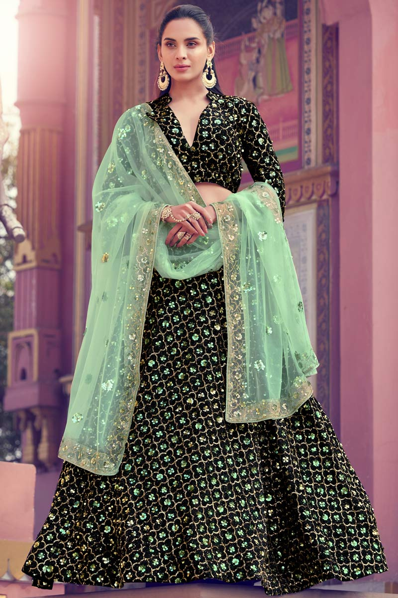 Buy Indian Suits Lycra Dark Black Lehenga LLCV08447