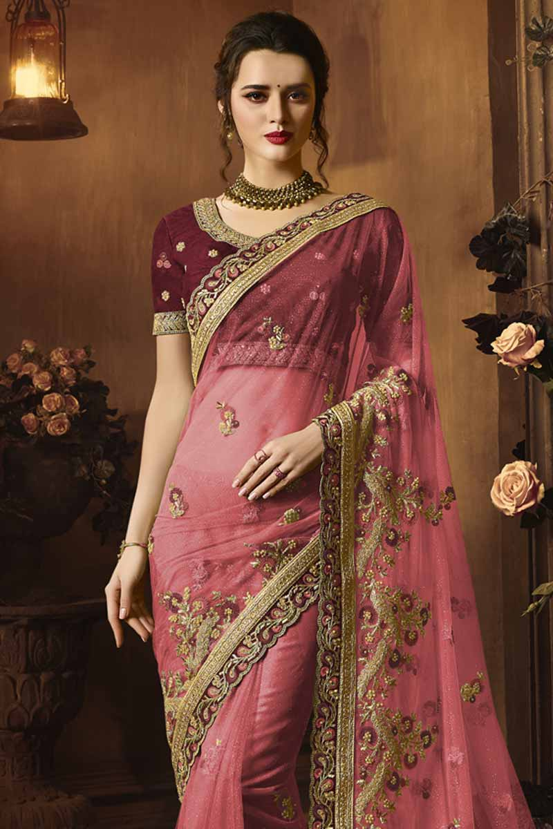Buy Saree Online Sales Pink Net Seasons Sarees U Neck Online - SARV0789 ...