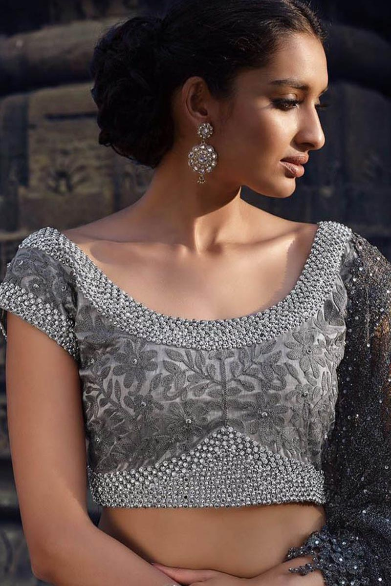 Indian saree wedding, Grey net asian festival sari
