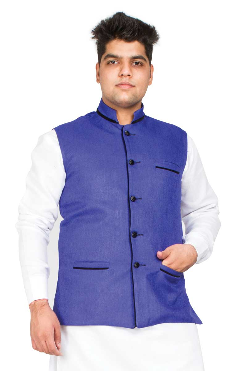 Blue Color Cotton Jute Waistcoat - 5097