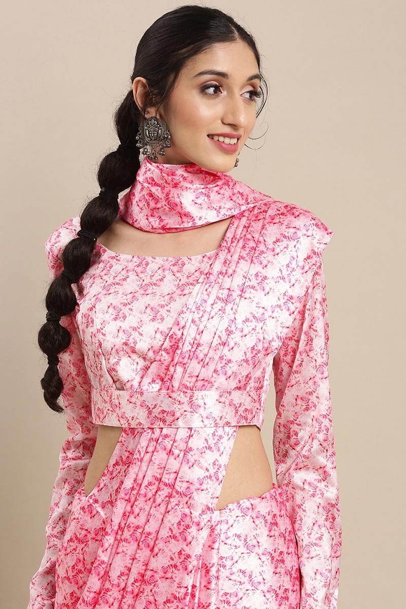 Digital Print Satin Silk Light Pink Saree |SARV131212