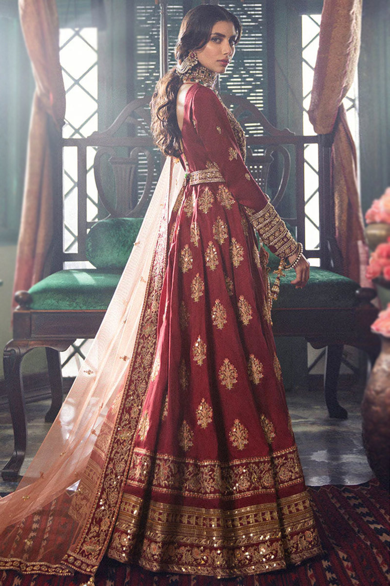 Embroidered Silk Maroon Anarkali Suit LSTV119894